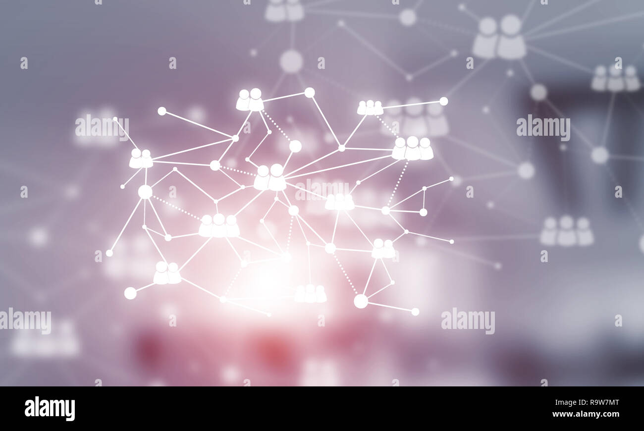 Concept of networking and connection against modern office blurred ...