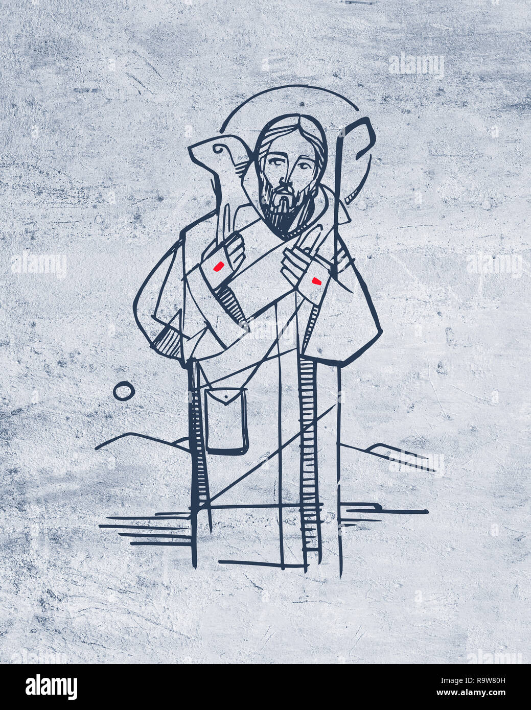 Hand drawn illustration or drawing of Jesus Christ Good Shepherd Stock ...