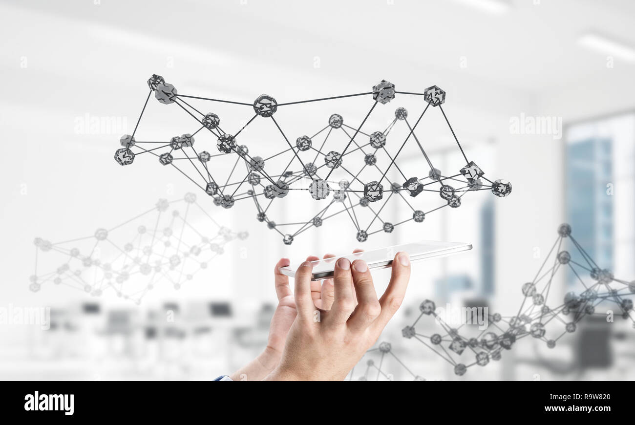 Network and future technology as connection lines in office. Mix Stock ...