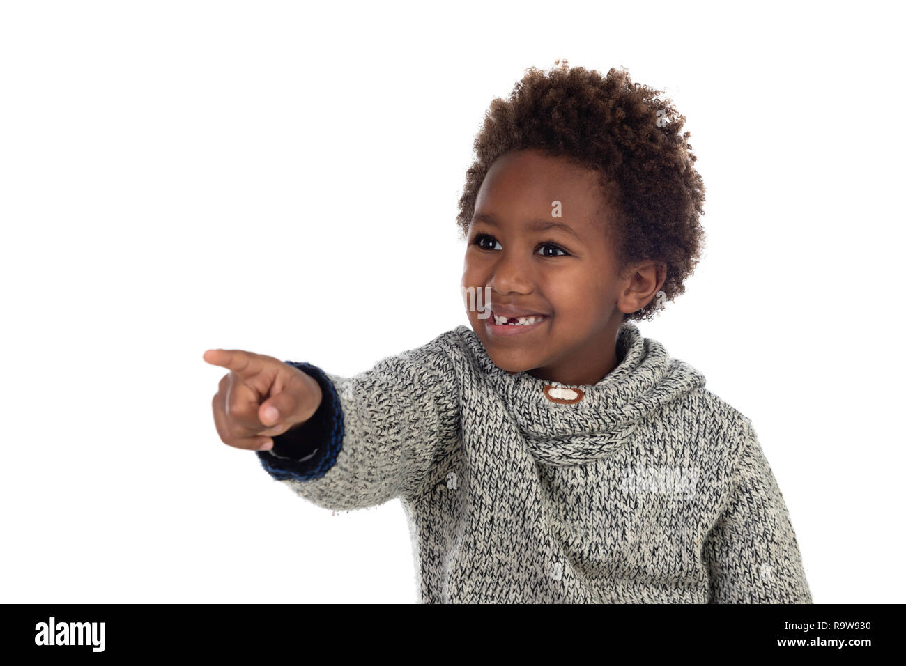 Cute kid pointing with his finger isolated on white background Stock ...