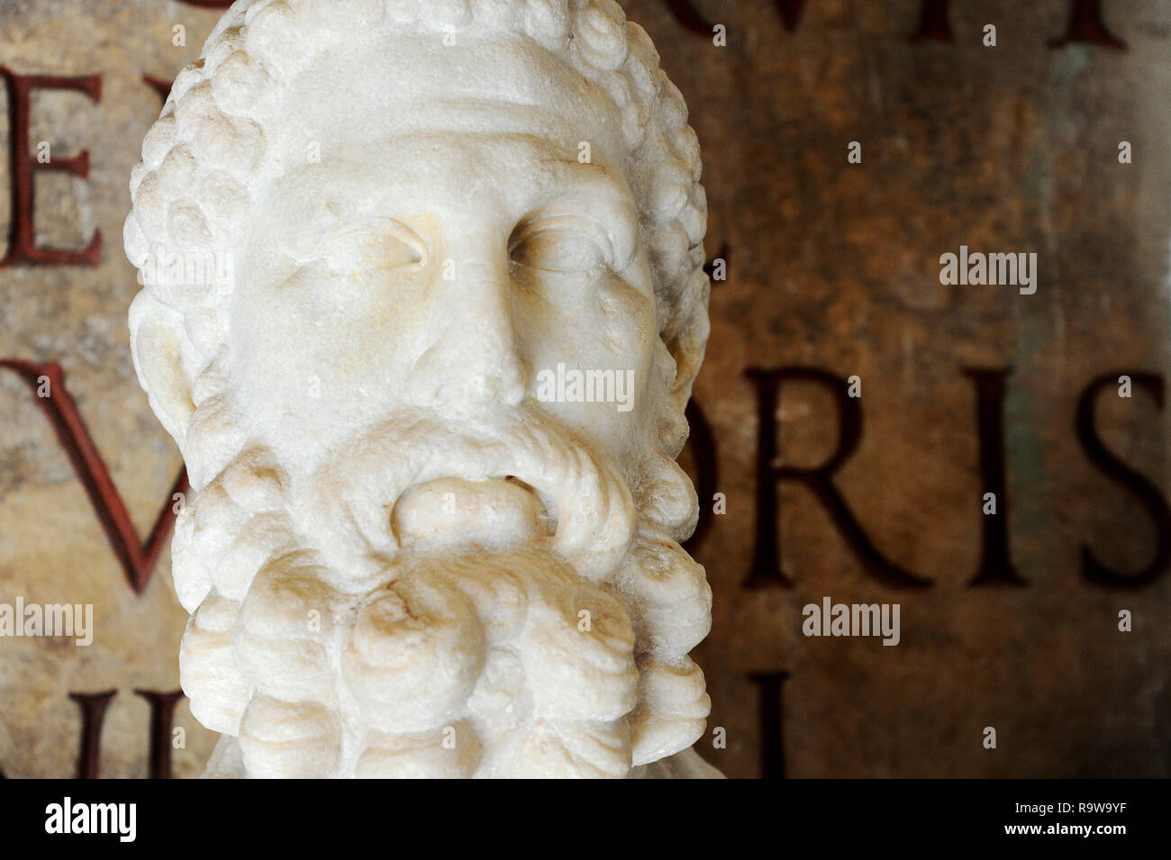 Statue collection of classical model. On the background ancient latin ...