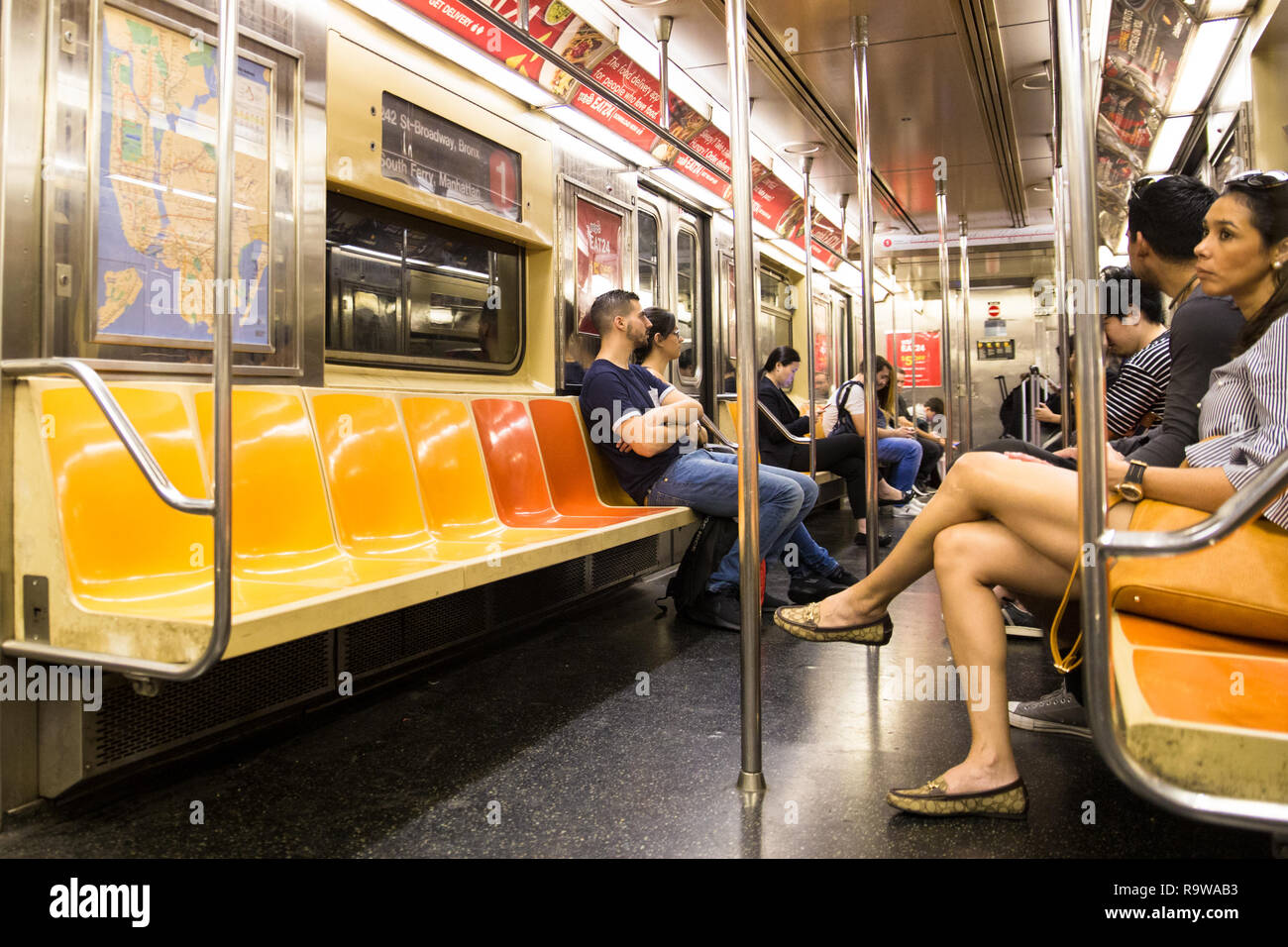 NEW YORK CITY - OCTOBER 6, 2017: View of commuters inside New York City ... NEW YORK CITY - OCTOBER 6, 2017: View of commuters inside New York City ...