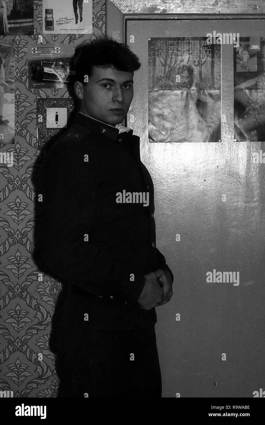 MOSCOW REGION, RUSSIA - CIRCA 1992: Portrait of a russian soldier in an ...