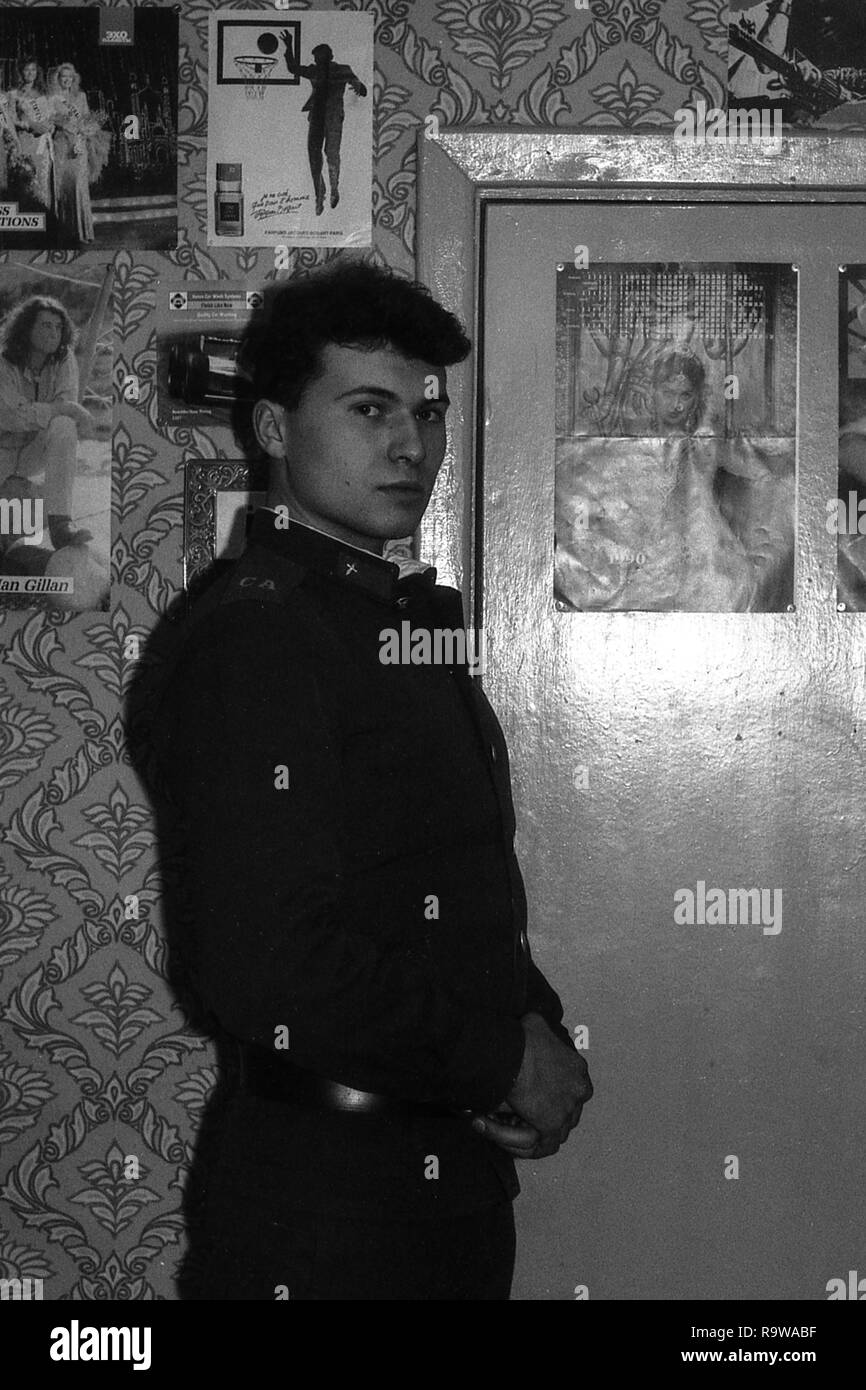 MOSCOW REGION, RUSSIA - CIRCA 1992: Portrait of a russian soldier in an ...