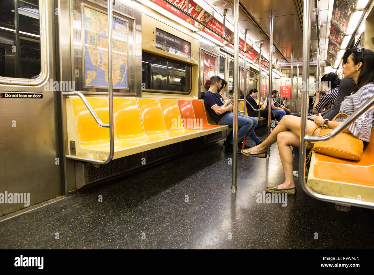 NEW YORK CITY - OCTOBER 6, 2017: View of commuters inside New York City ...