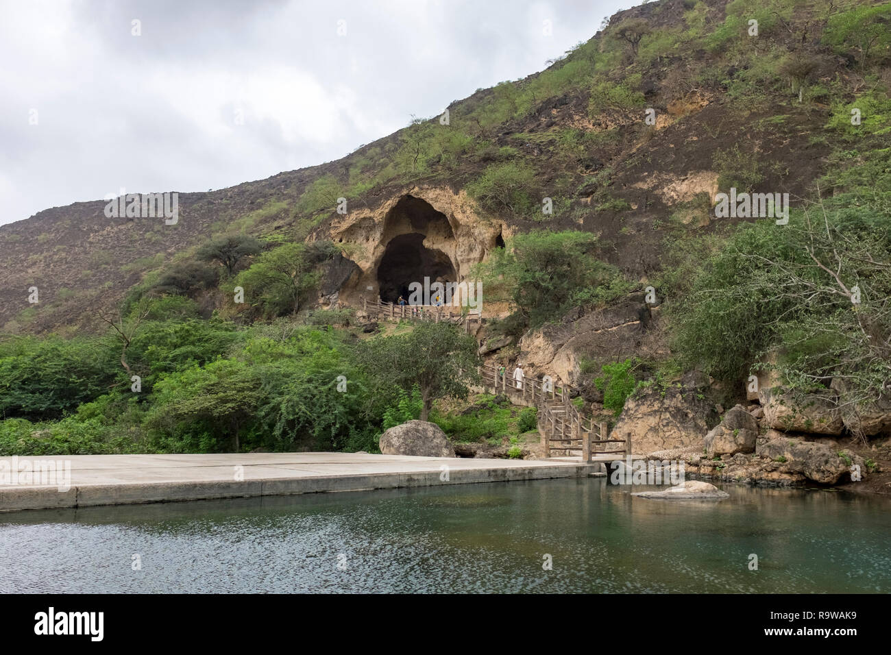 Spring and caves near Salalah, Dhofar Province, Oman, during the ...