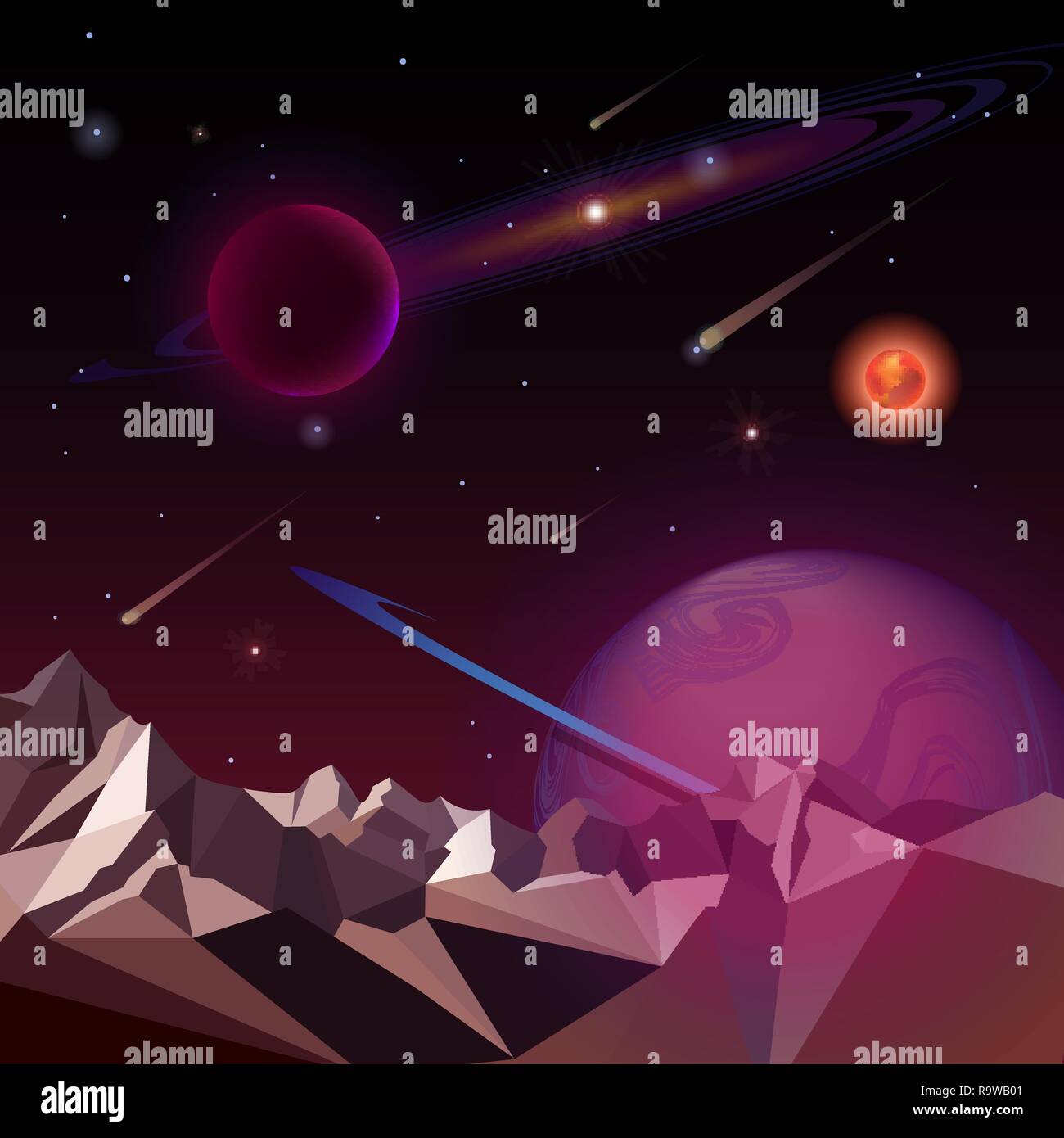 Landscape of a distant planet in open space. Empty fantastic planet 10 ...