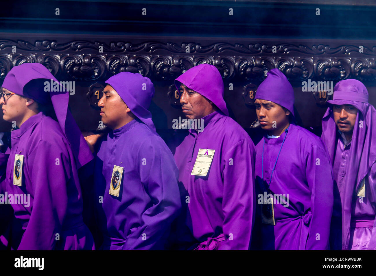 Easter celebrations in Guatemala with men wearing purple robes Stock ...