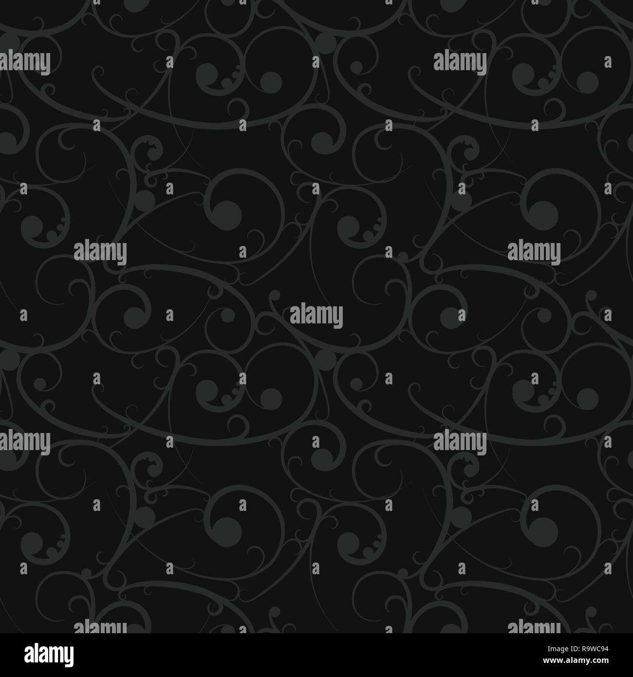 Dark grey luxury baroque seamless pattern in victorian style on black ...