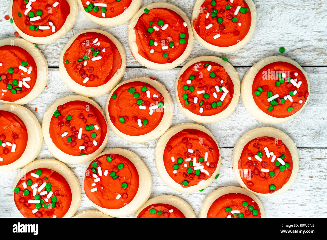 Red mini frosted iced buttercream sugar cookies Christmas holiday ...