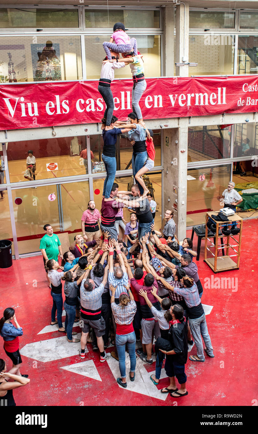 Castellers de Barcelona (Human towers) - Wide View of Tower of ...