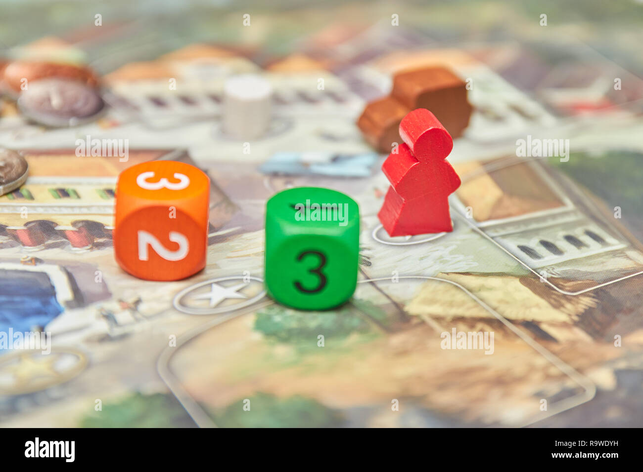 theme Board games. colorful play figures with dice on Board Stock Photo ...