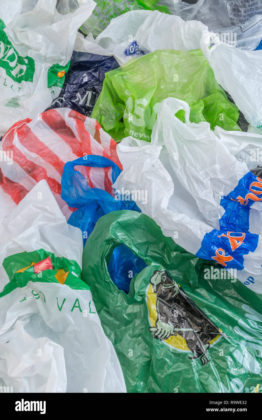 Multiple plastic shopping bags / carrier bags. For plastic bag tax, bag ...