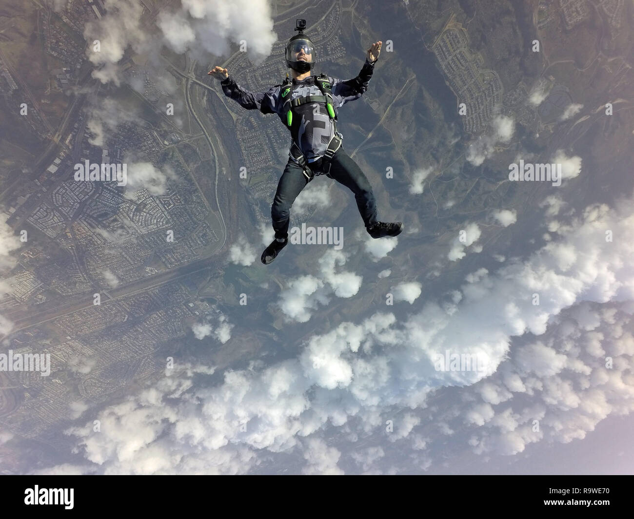 This freefly skydiver is practice different freestyle positions in the ...