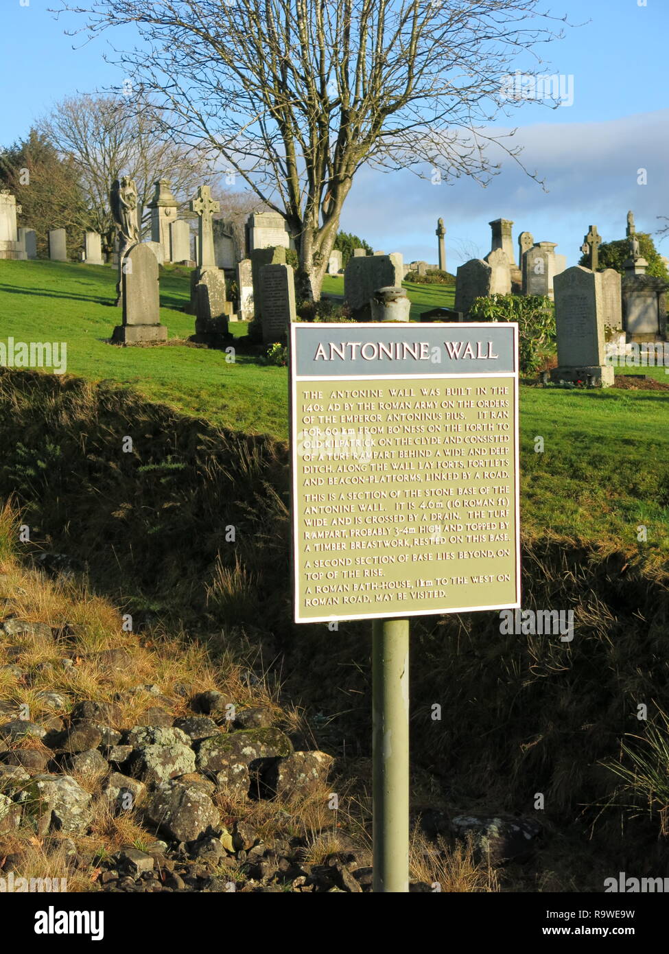 Two sections of the stone base of the rampart of the Antonine Wall are ...
