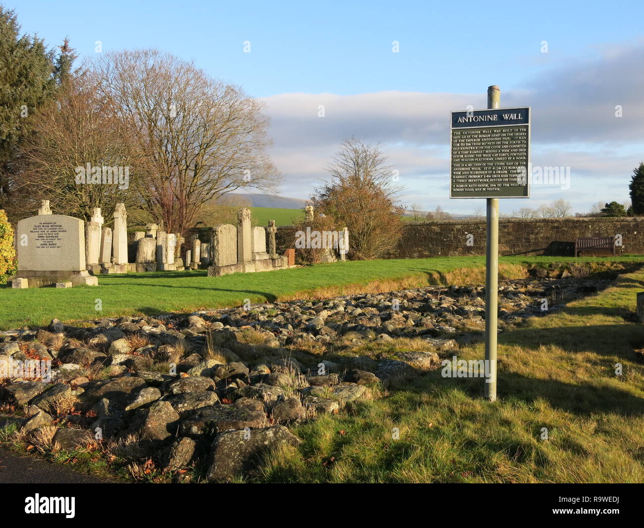 Two sections of the stone base of the rampart of the Antonine Wall are ...