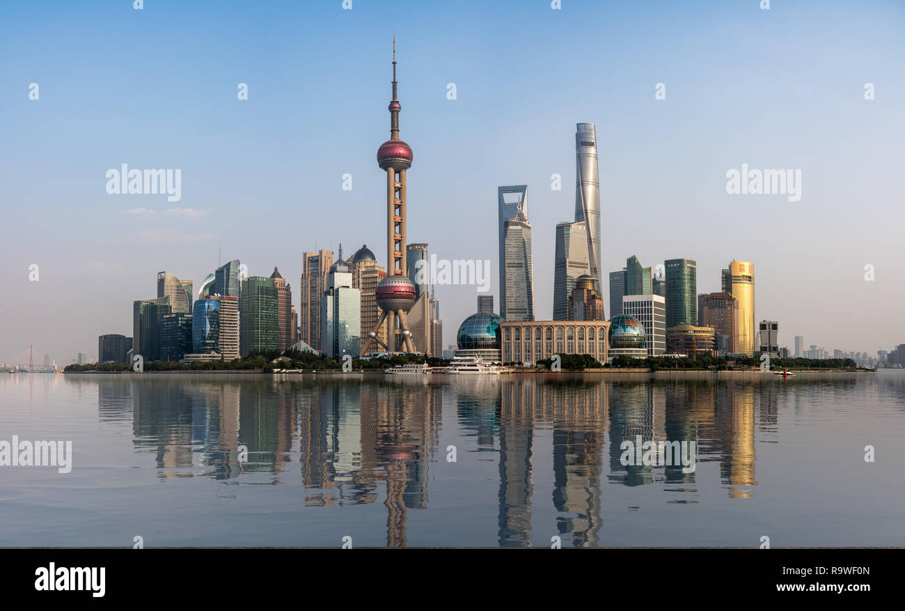 Artificial water on panorama of Shanghai skyline Stock Photo - Alamy