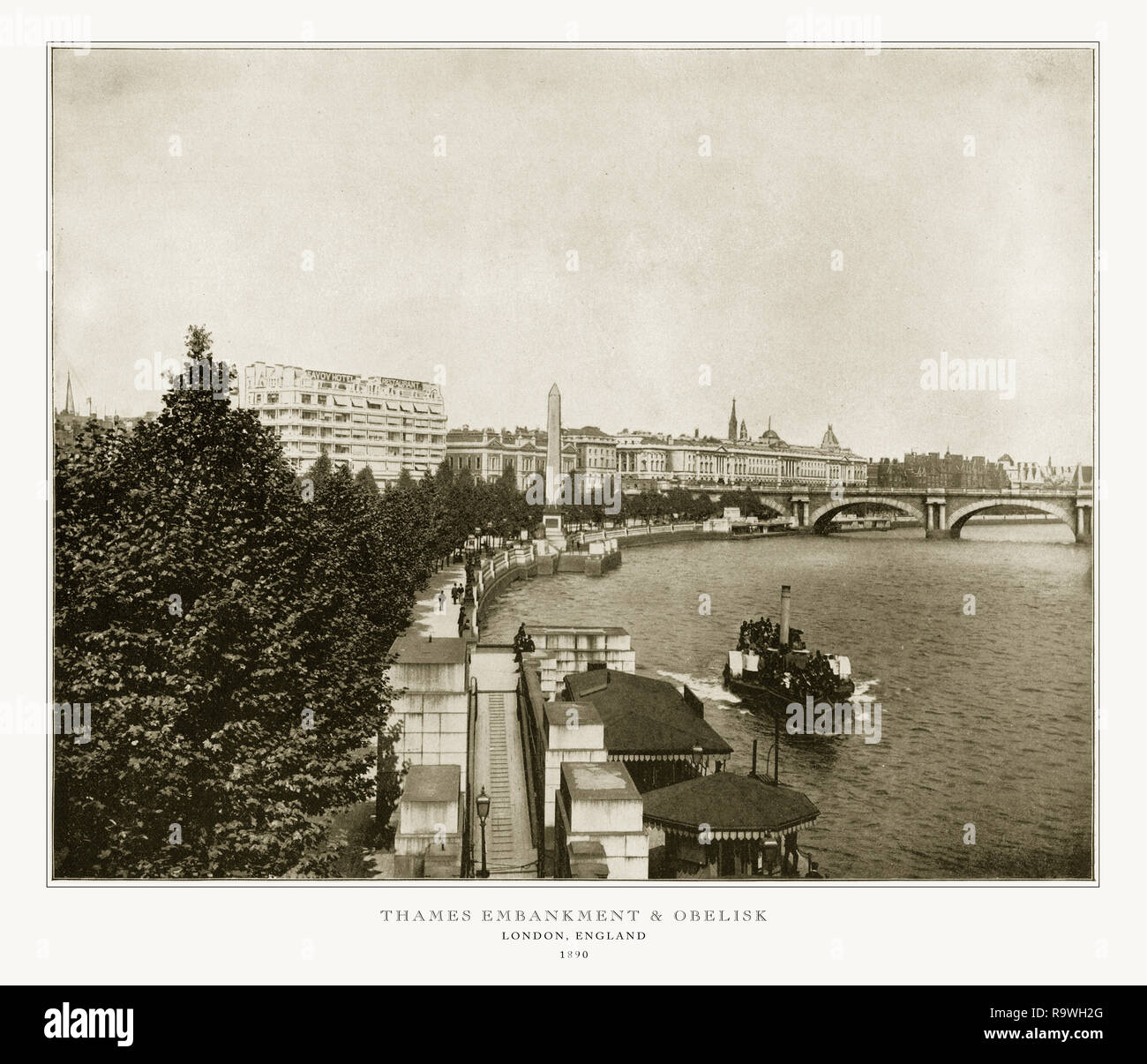 Antique London Photograph: Thames Embankment and Obelisk, London, 1893 ...