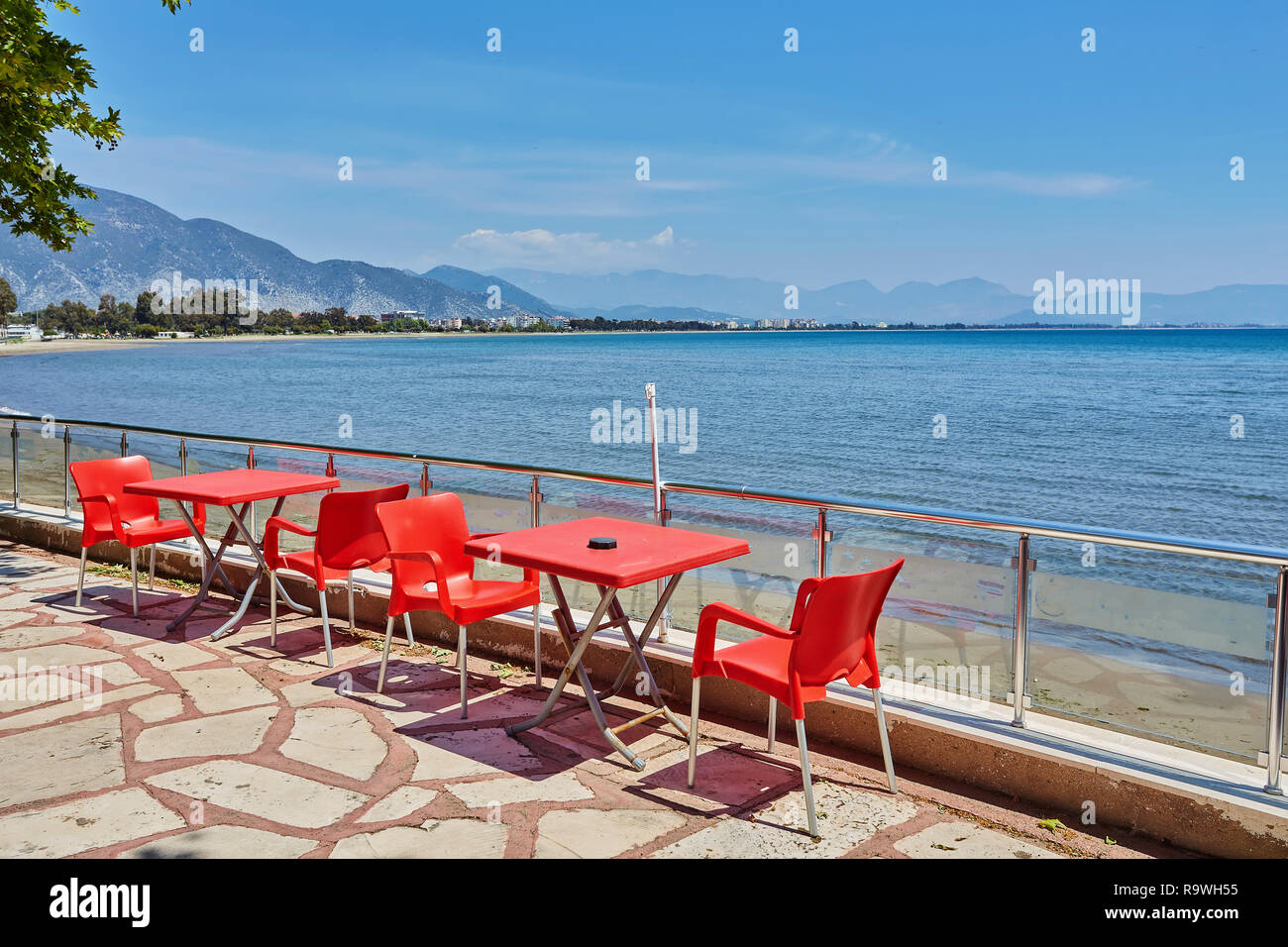 Quay with benches and tables in Finike, province of Antalya. Turkey ...
