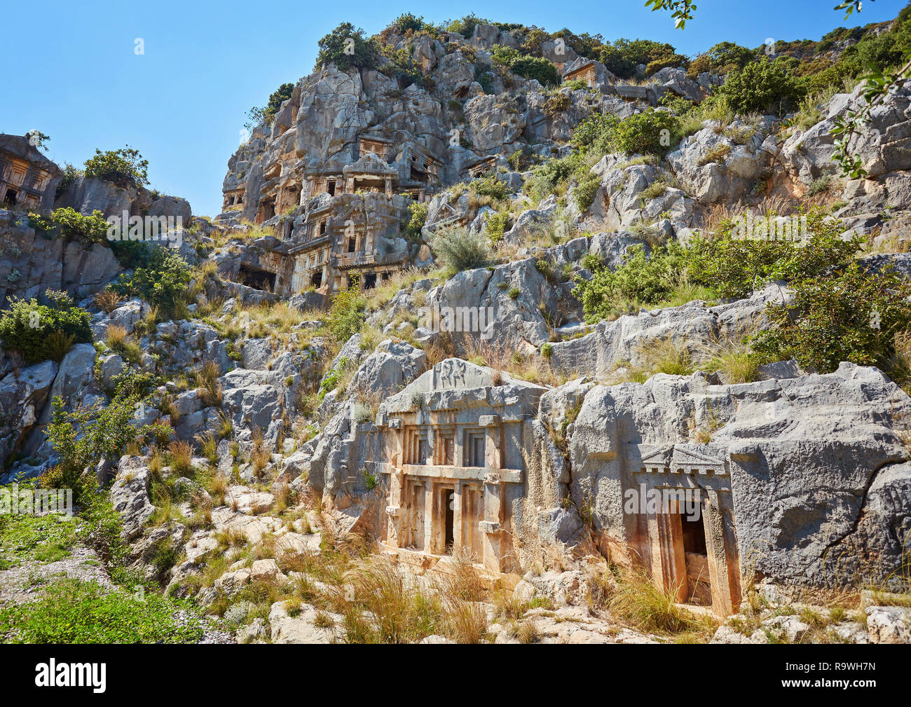 Lycian rock tombs in the ancient city of Myrrh. Turkey Stock Photo - Alamy