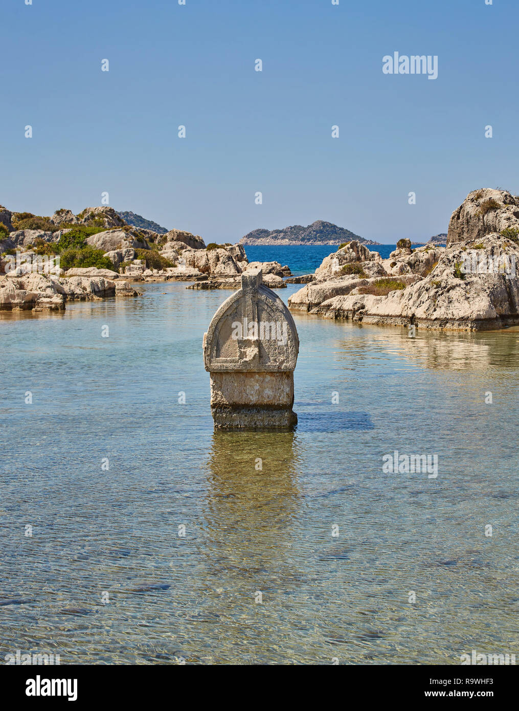 Lycian stone sarcophagus with pointed lid of the roman era popping up ...