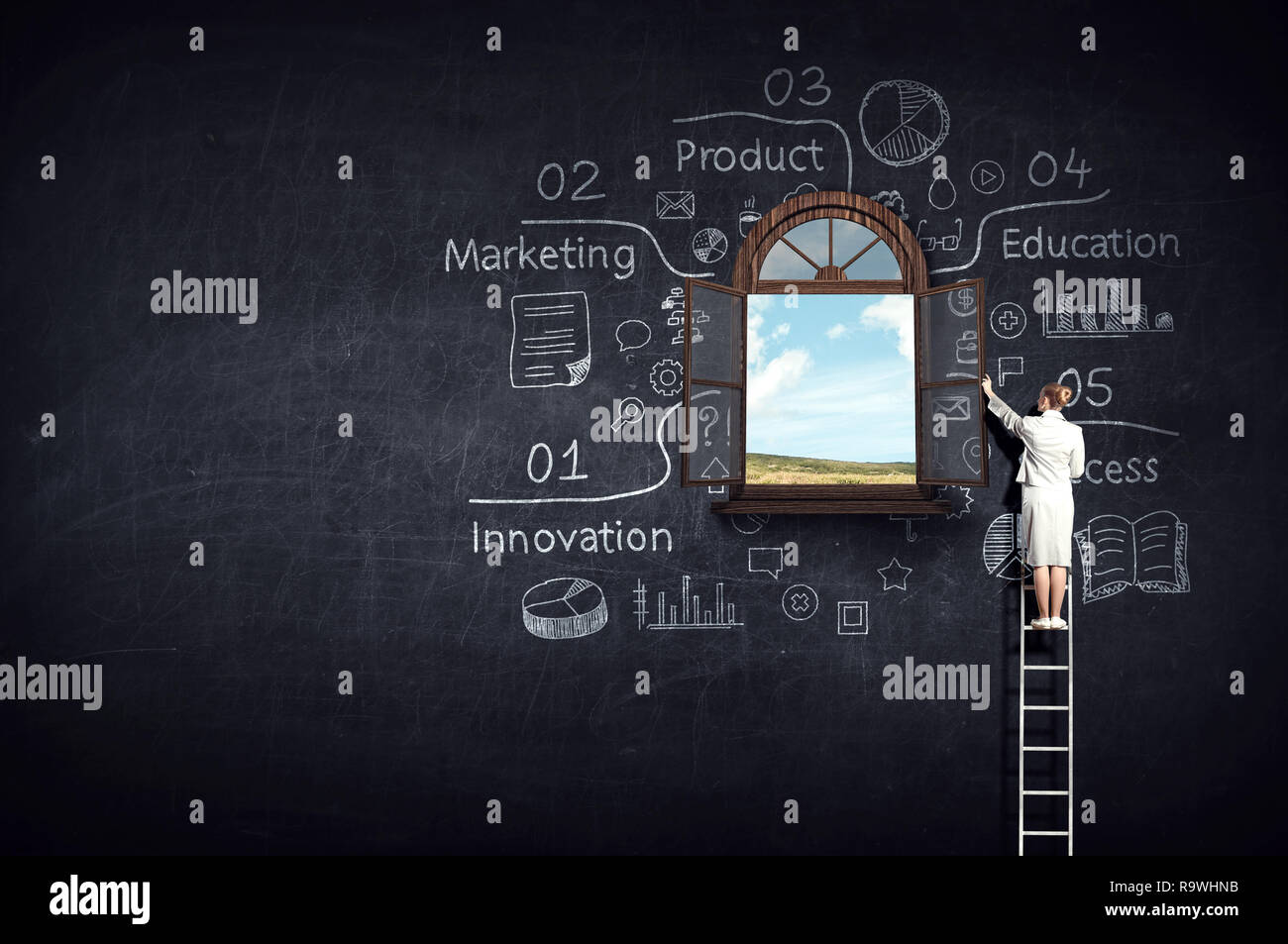 Window to success. Mixed media Stock Photo - Alamy