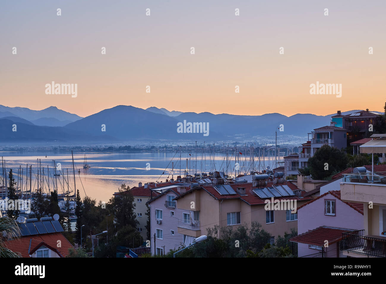 Beautiful bay and port of Fethiye during sunset, Turkey Stock Photo - Alamy