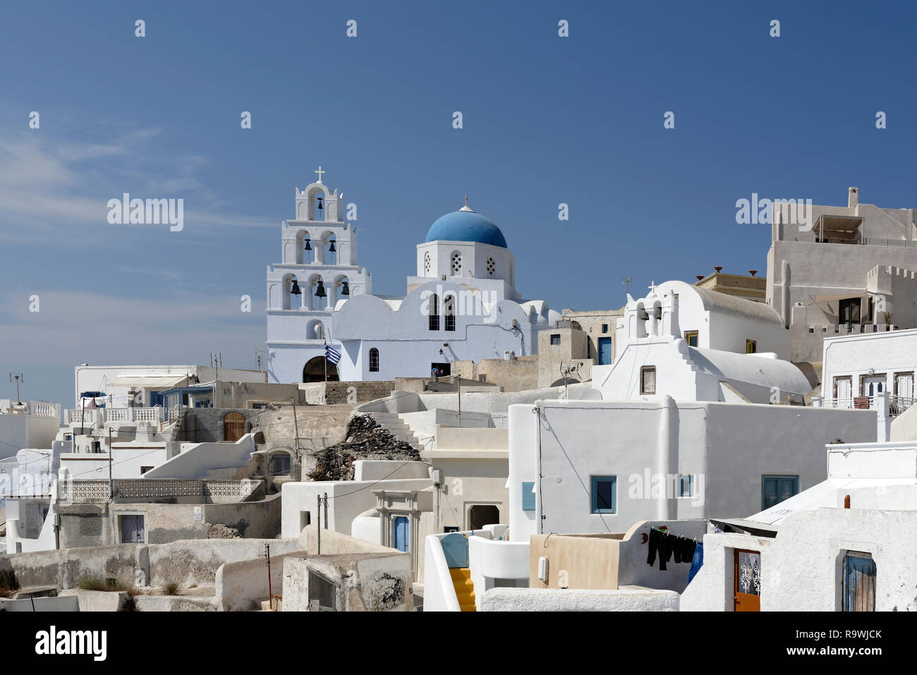 The whitewashed church of Saint (Agia) Theodosia dominates the skyline ...