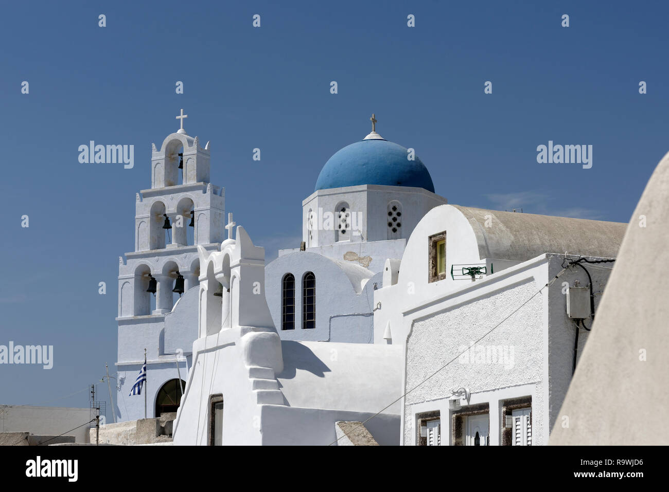 The whitewashed church of Saint (Agia) Theodosia dominates the skyline ...