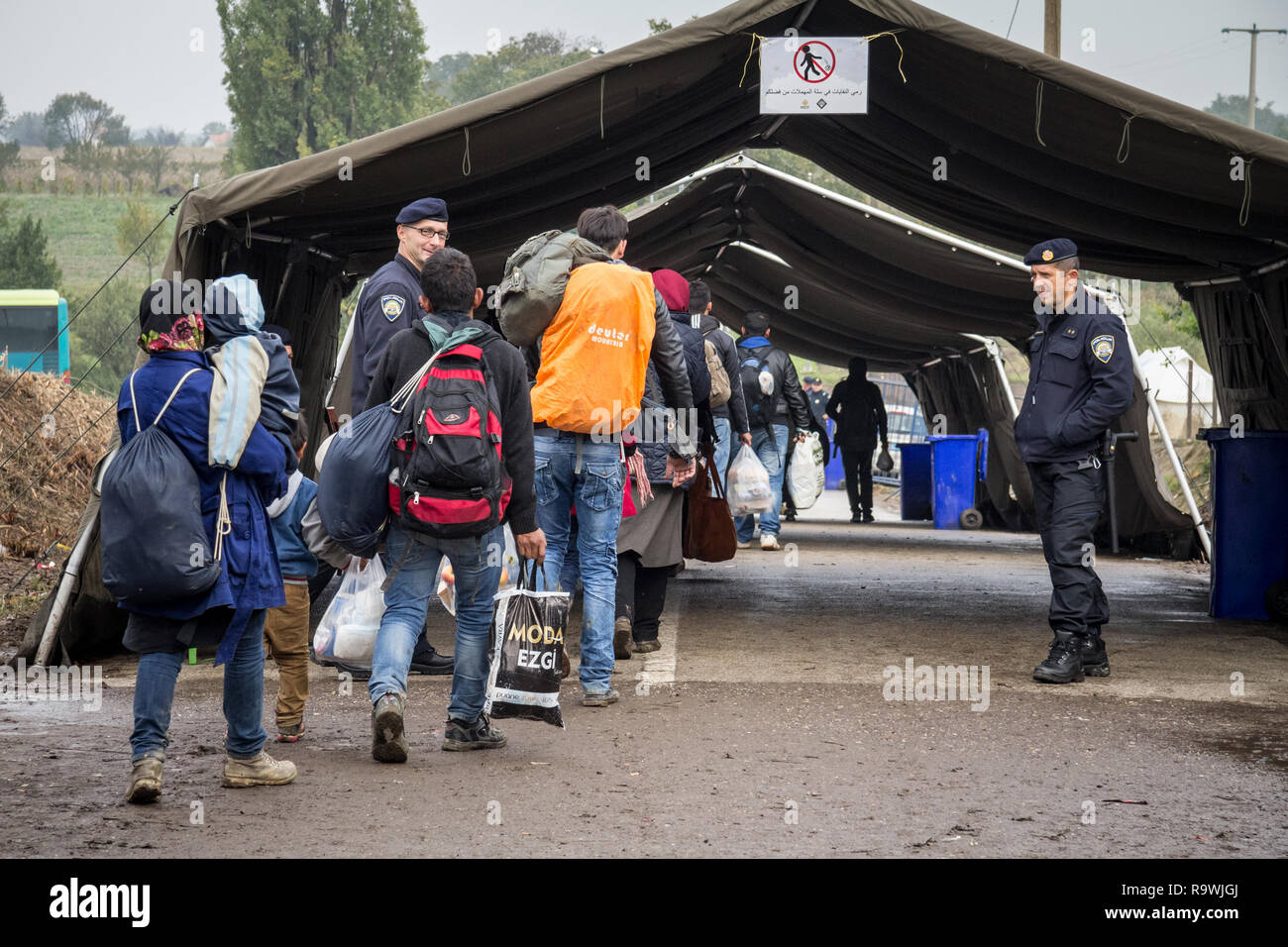 Berkasovo Serbia October 17 2015 Refugees Walking Towards The