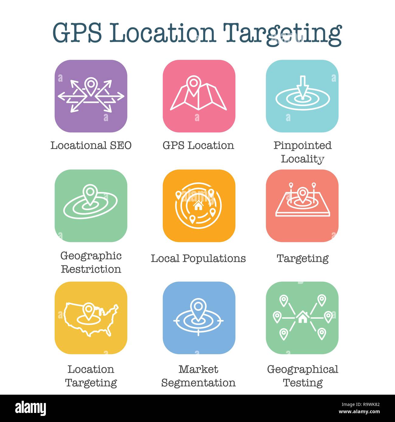 Geo Location Targeting - GPS Positioning and Geolocation Icon Set Stock ...