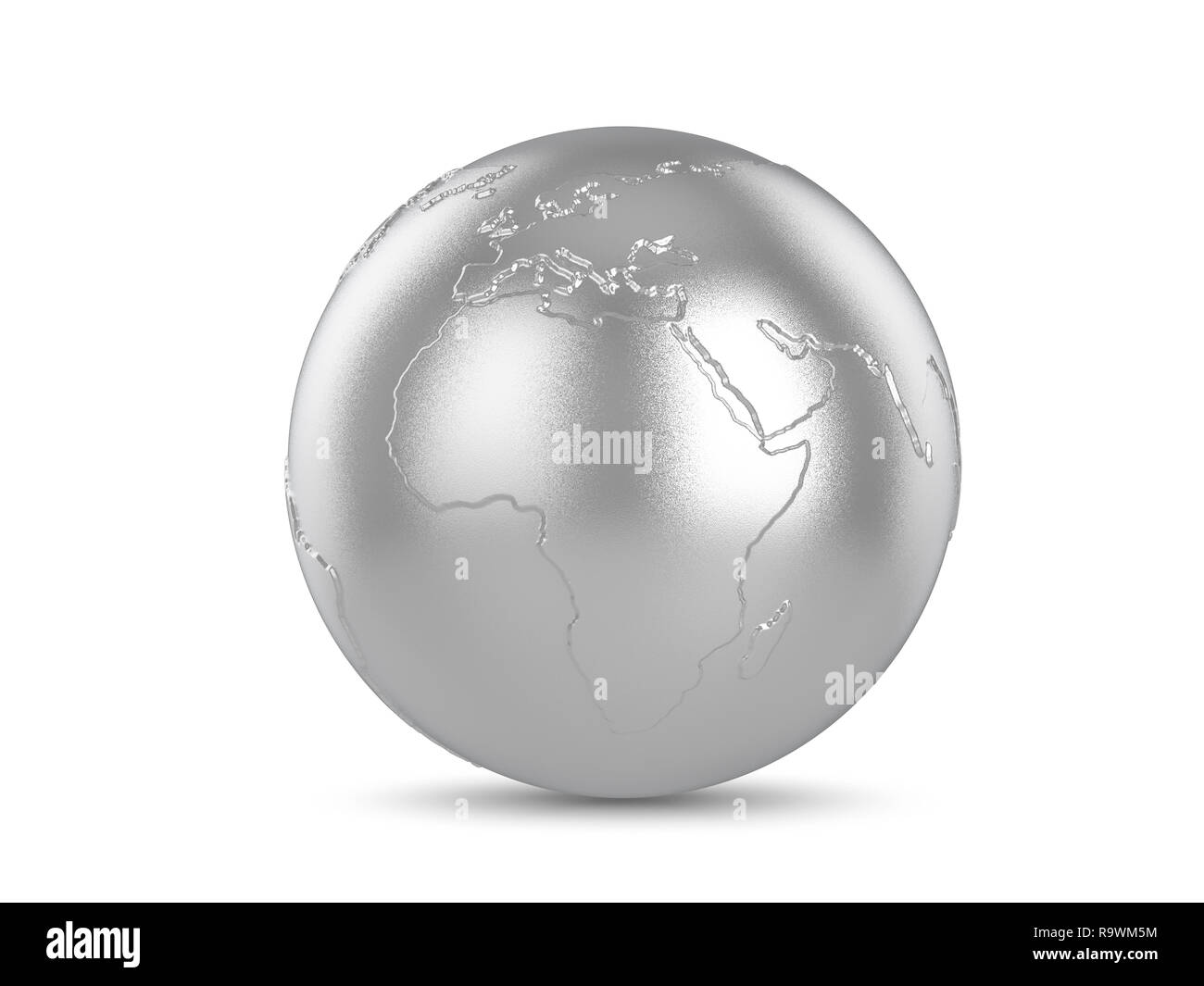 Silver world globe on a white background. 3d illustration Stock Photo ...