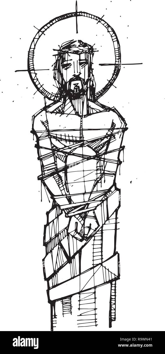 Hand drawn vector illustration or drawing of Jesus Christ at his ...