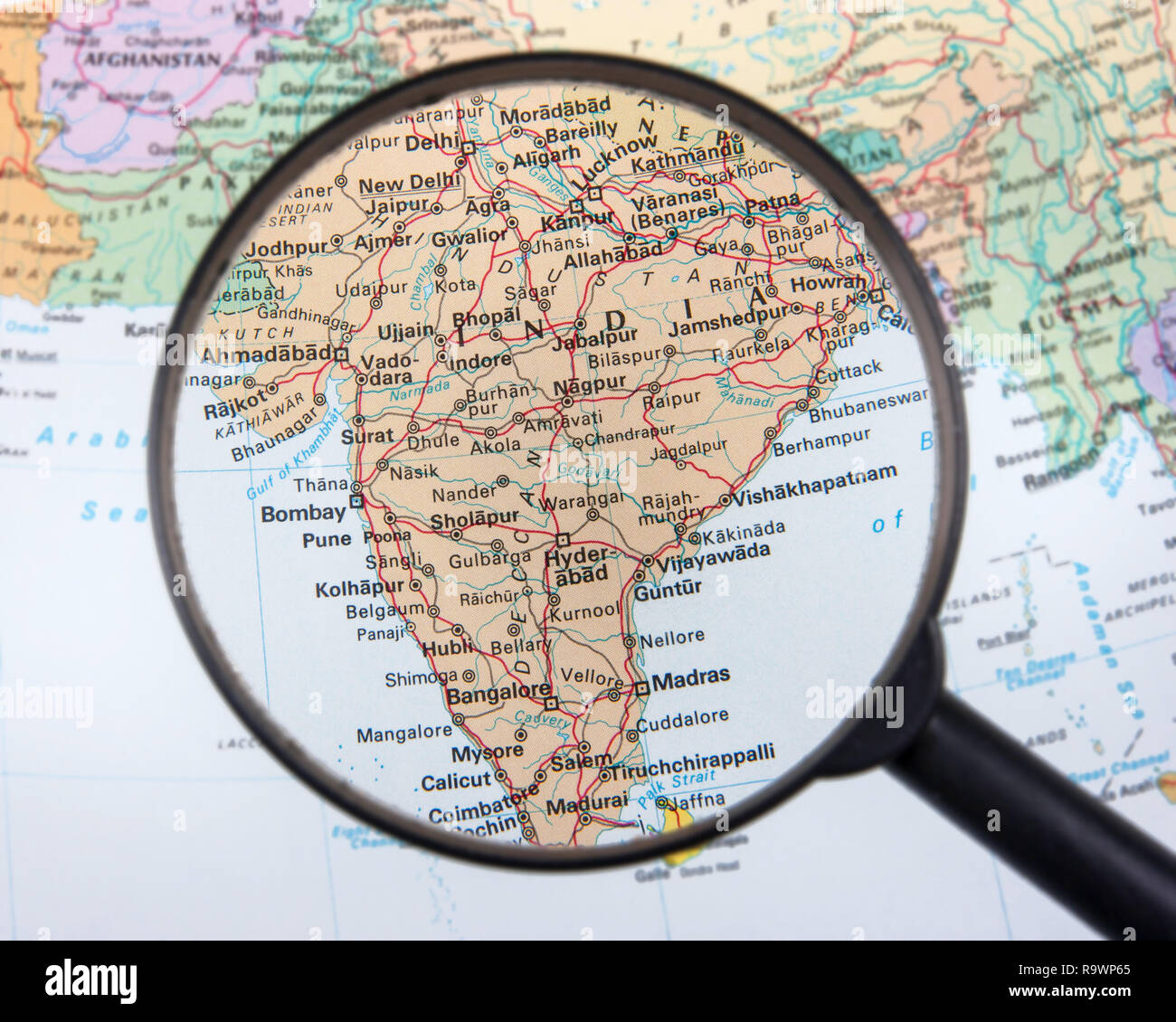 India under magnifier Stock Photo - Alamy