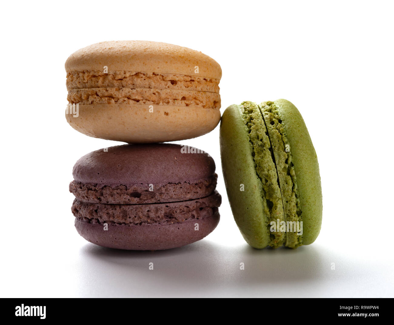 studio shoot of colorful macaroons stack up on a white background Stock ...