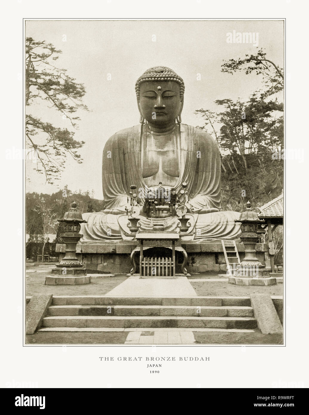 The Great Bronze Buddha, Japan, Antique Japanese Photograph, 1893 Stock ...