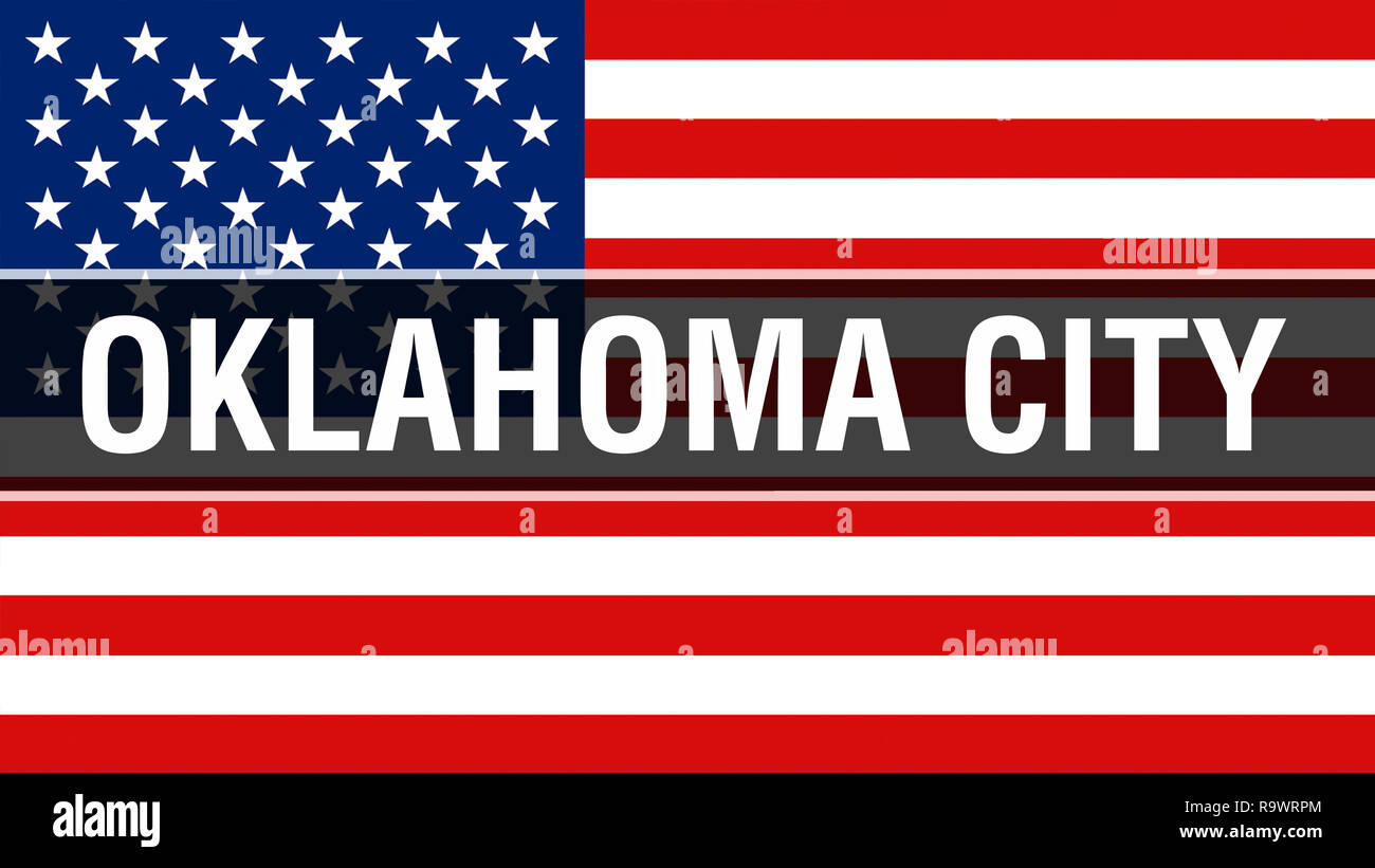 Oklahoma City city on a USA flag background, 3D rendering. United ...