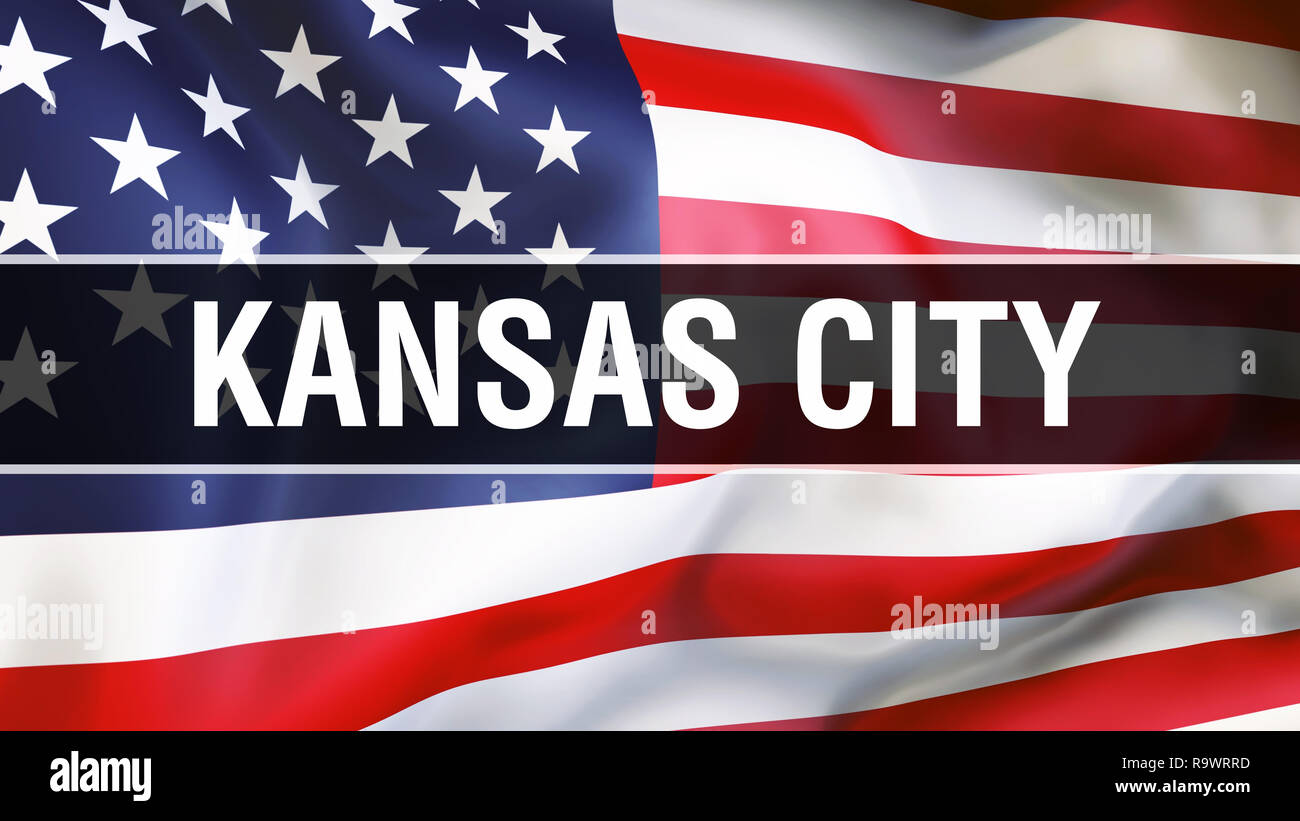 Kansas City city on a USA flag background, 3D rendering. United states ...