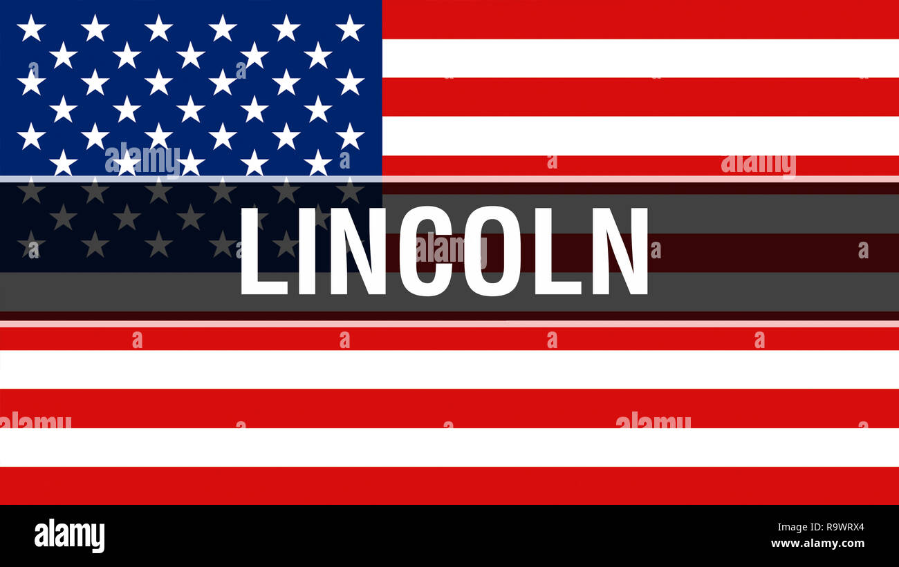 Lincoln city on a USA flag background, 3D rendering. United states of ...