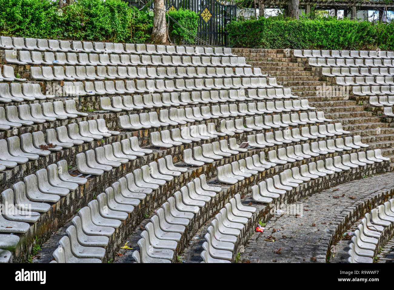 The grandstands of a modern outdoor amphitheater, a stage for small ...