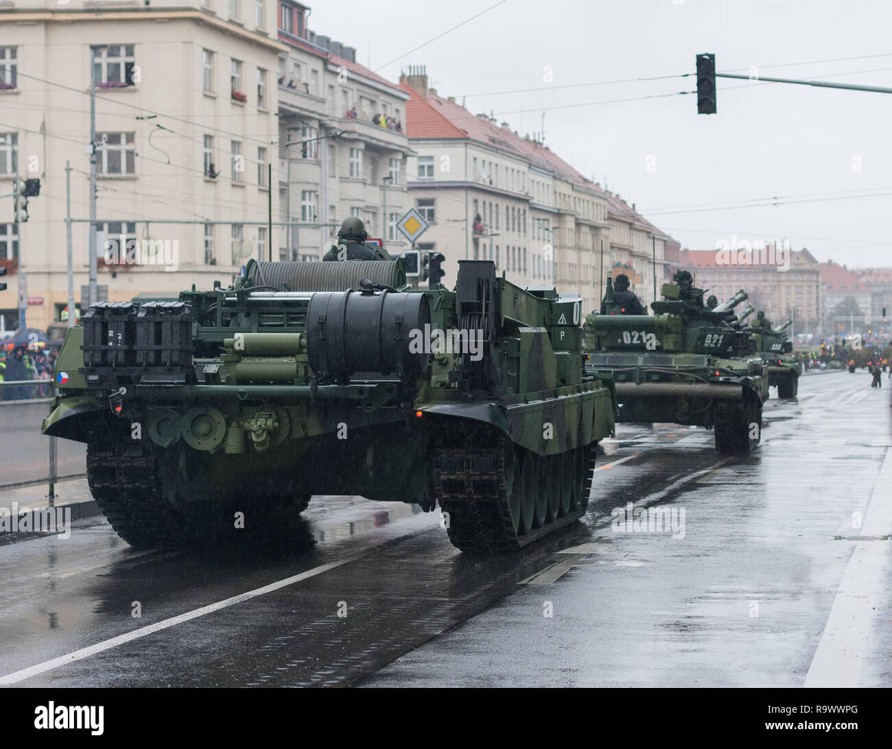 European street, Prague-October 28, 2018: Soldiers of Czech Army are ...