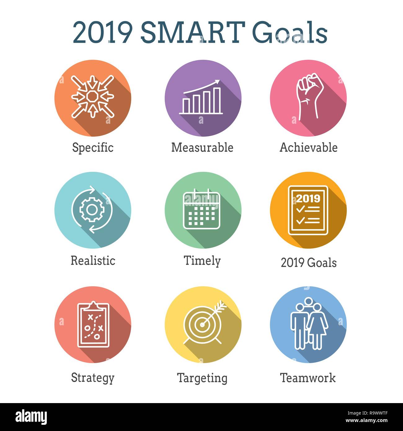2019 SMART Goals Vector graphic w various Smart goal keywords Stock ...