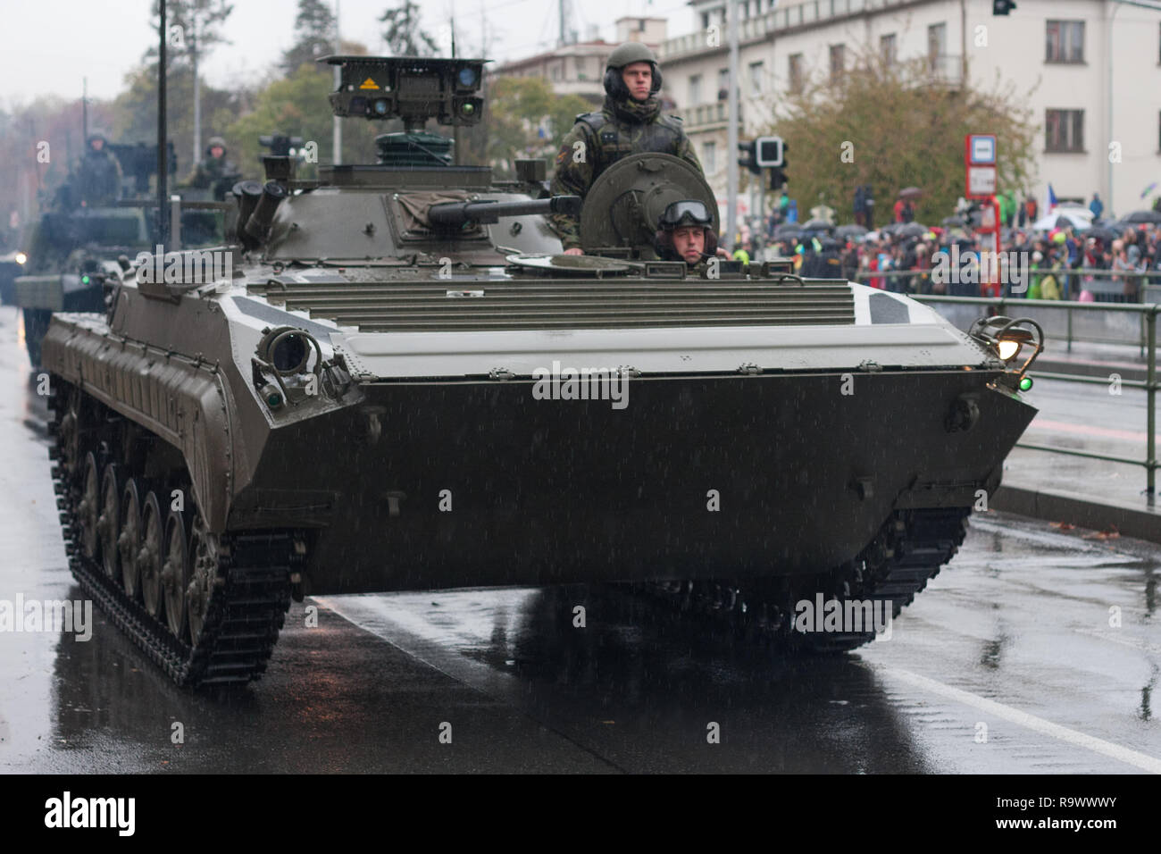 European street, Prague-October 28, 2018: Soldiers of Czech Army are ...