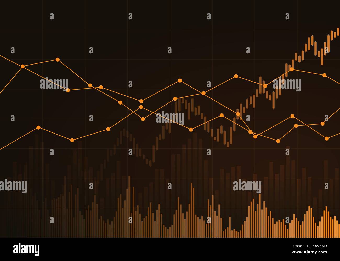 Illustration of orange business chart of growth and fall in stock ...