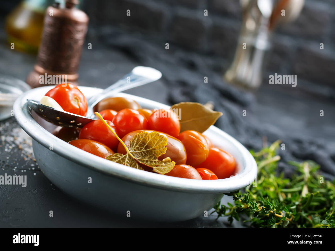 Homemade pickled tomatoes, pickled tomato in bowl Stock Photo - Alamy