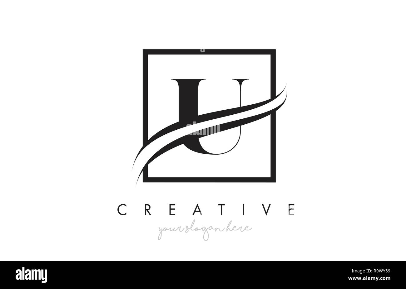 U Letter Icon Logo Design with Square Swoosh Border and Creative Design ...