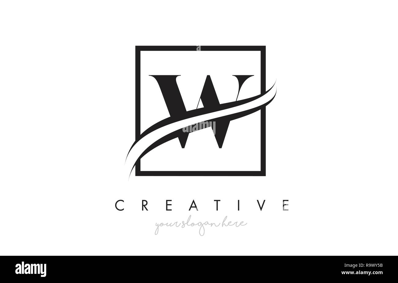W Letter Icon Logo Design with Square Swoosh Border and Creative Design ...
