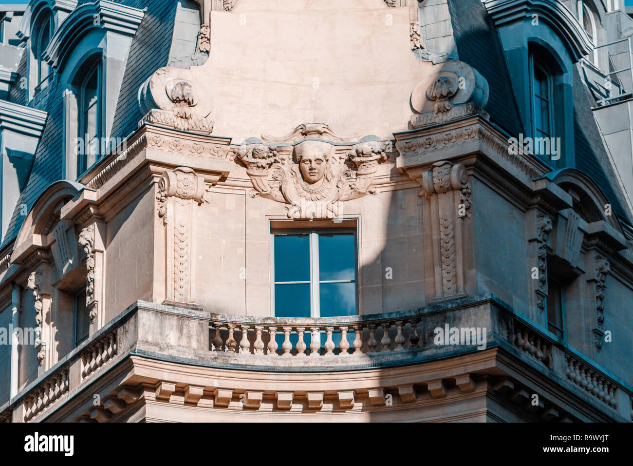 View on architectural details on a facade European building in Paris ...