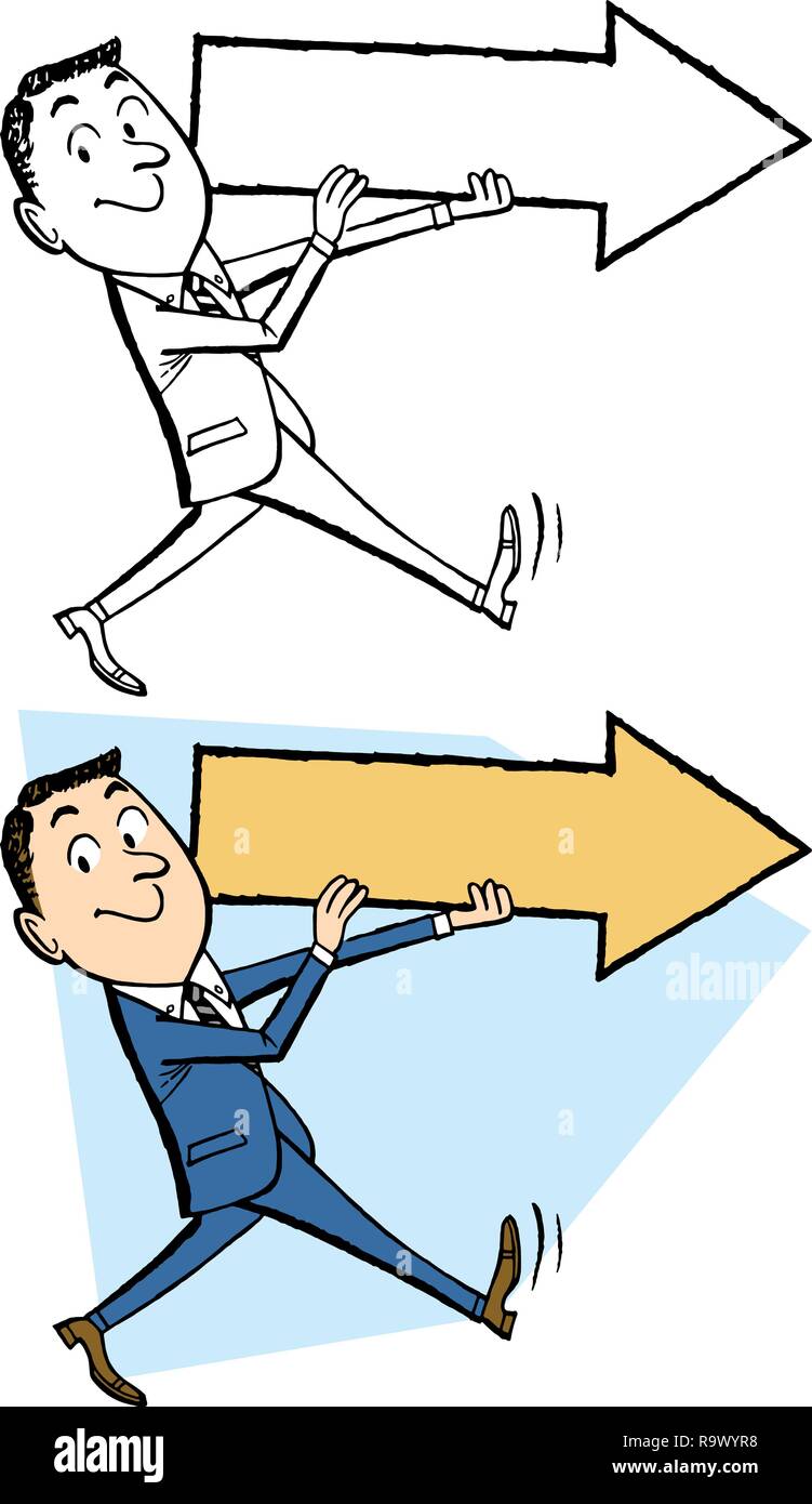 A smiling man holding a blank directional arrow sign Stock Vector Image ...