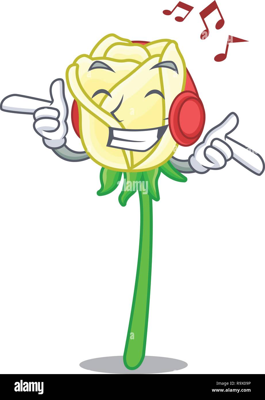 Listening music white rose the on character table Stock Vector Image ...